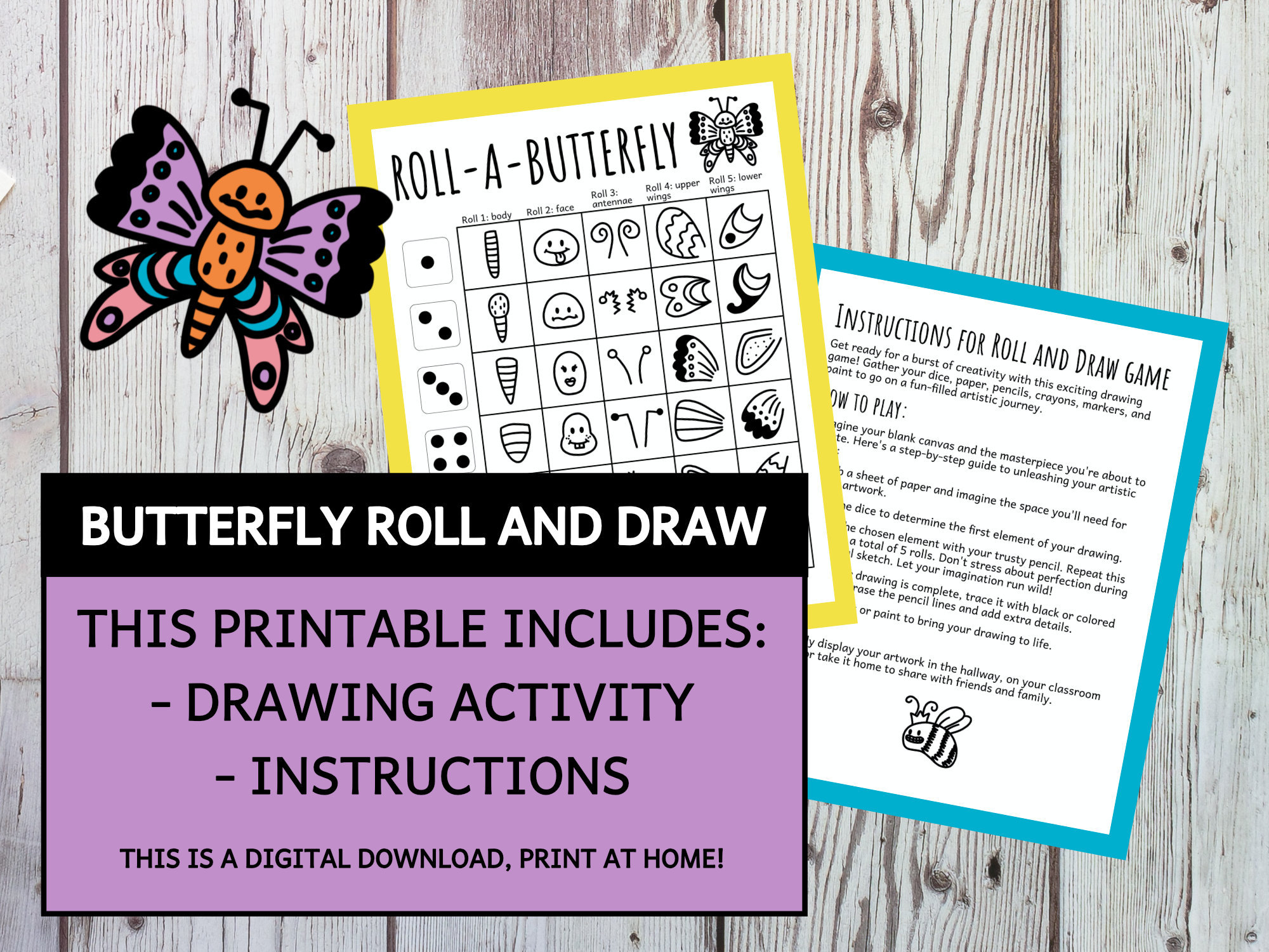 Roll-a-butterfly Roll and Draw a Butterfly Game Spring Dice Drawing ...