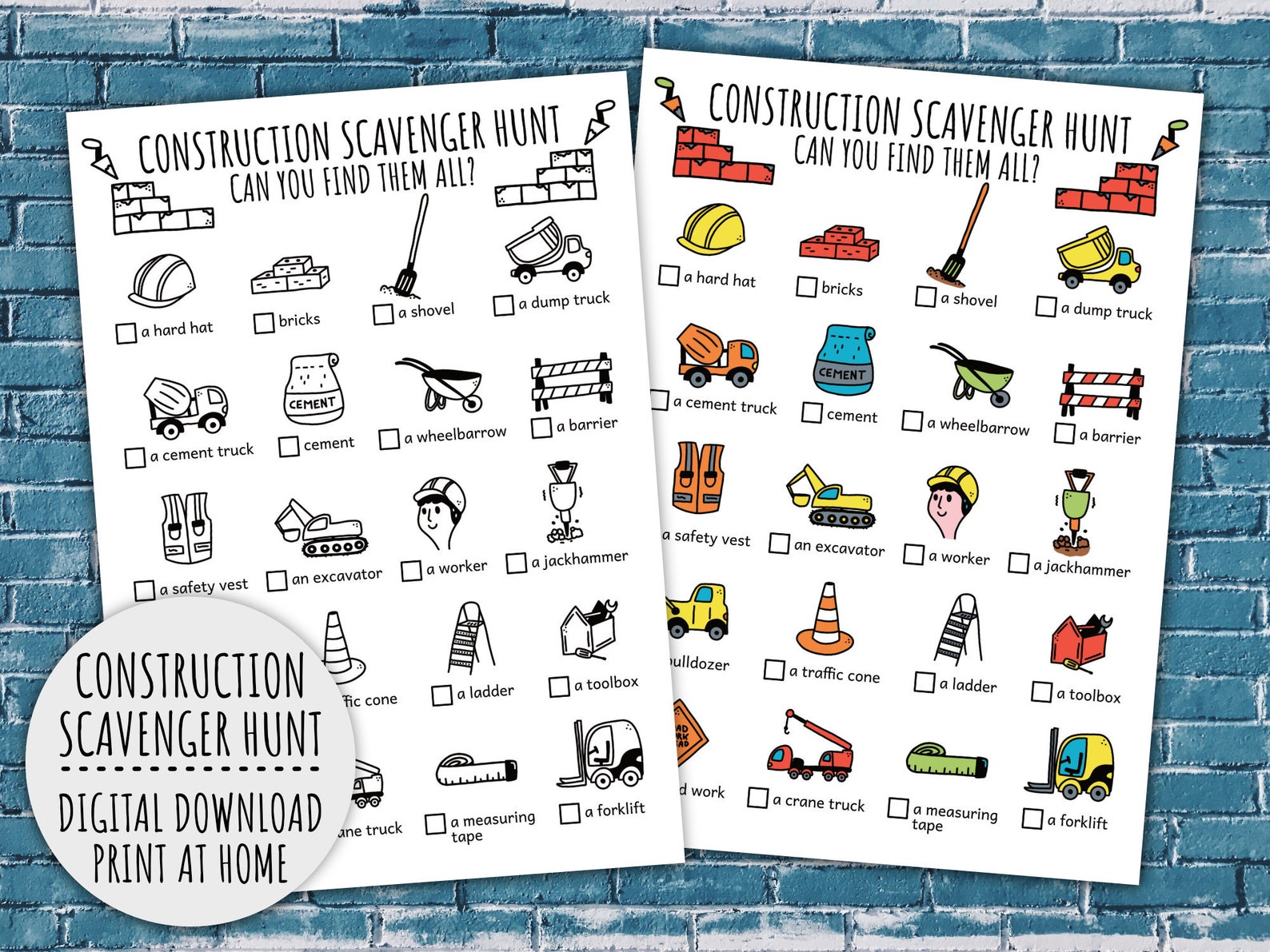 Construction Scavenger Hunt for Kids, Builder Construction Truck ...