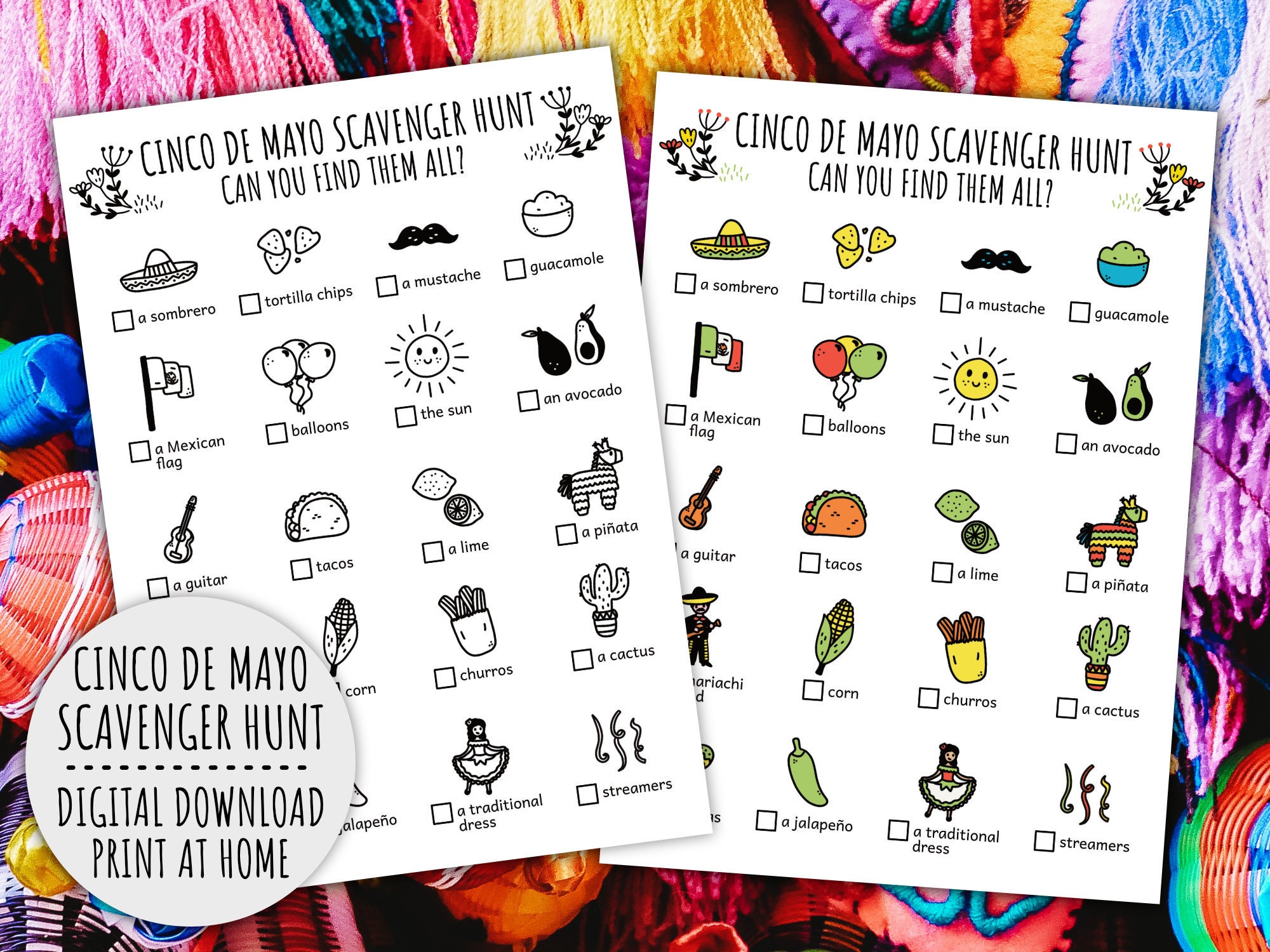 Cinco De Mayo Scavenger Hunt for Kids, Outdoor Mexican Treasure Hunt ...