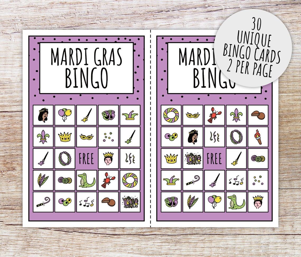 Mardi Gras Bingo Game for Kids, Kids Fat Tuesday Game, Shrove Tuesday ...