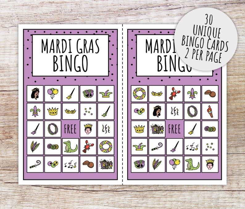 Mardi Gras Bingo Game for Kids, Kids Fat Tuesday Game, Shrove Tuesday ...