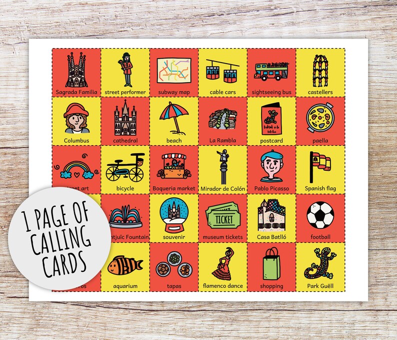 Barcelona Bingo Game for Kids, Kids Spain Party Game, Love Travel Game ...