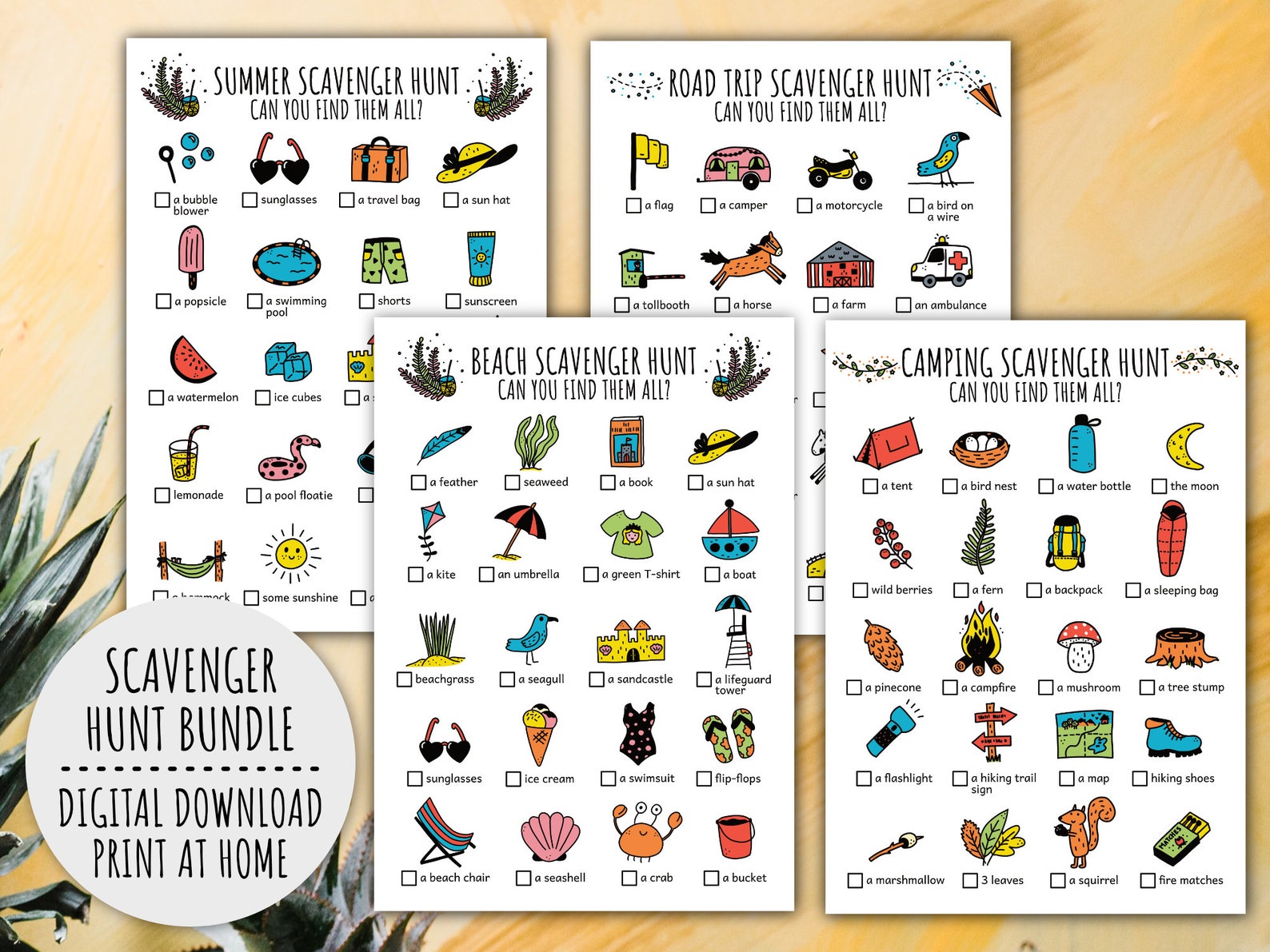 Summer Scavenger Hunt Bundle for Kids, Set of 4 Summer Treasure Hunt ...
