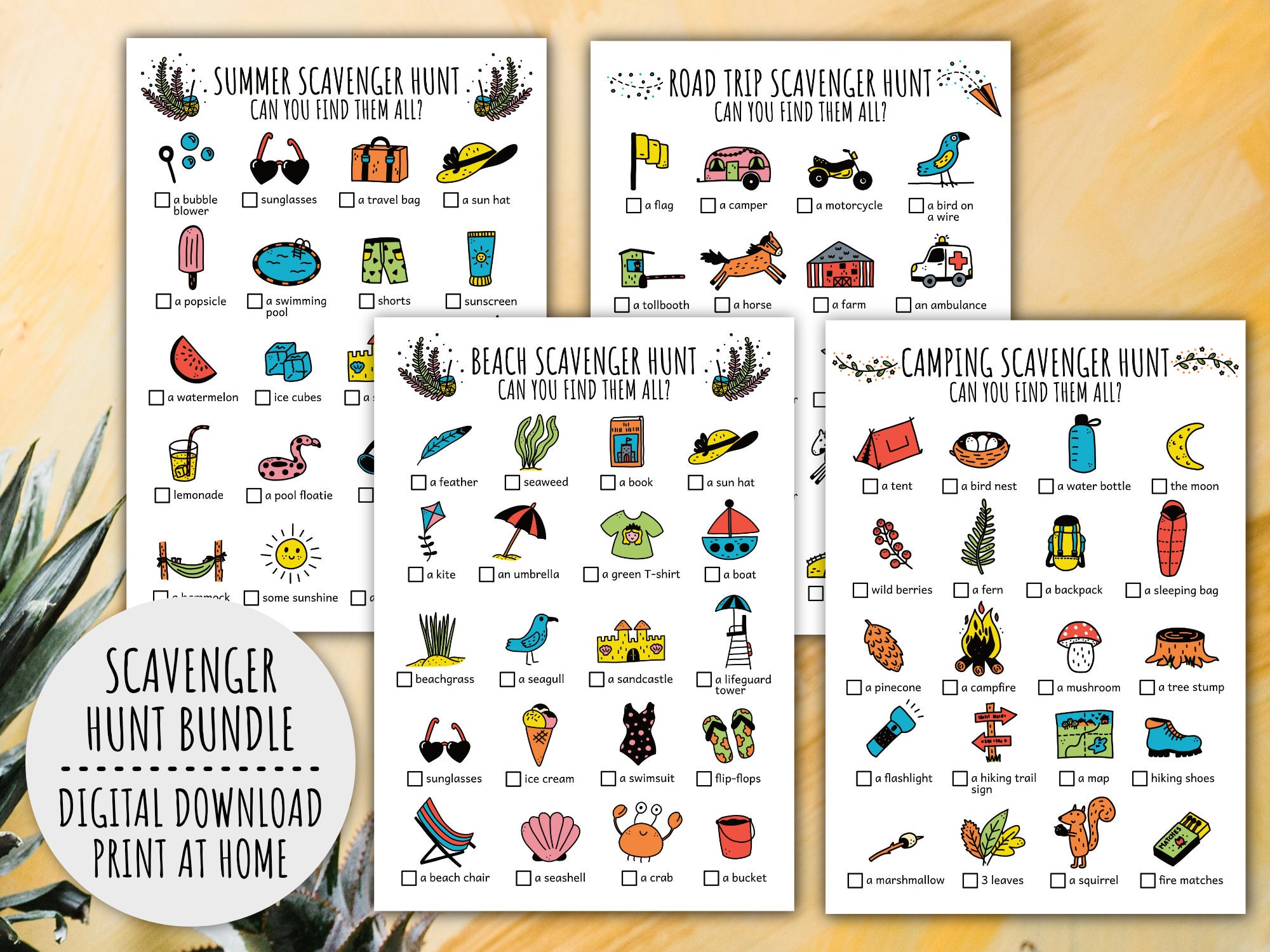 Summer Scavenger Hunt Bundle for Kids, Set of 4 Summer Treasure Hunt ...