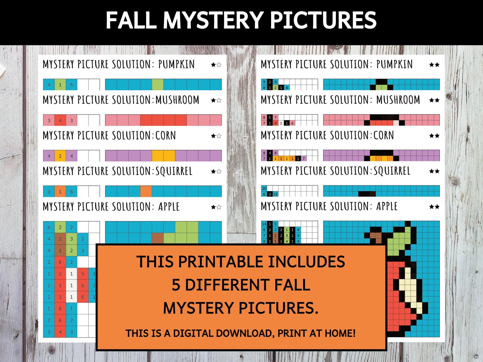 Fall Mystery Picture Worksheets Pixel Art Color by Code - Etsy