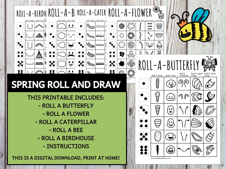 Spring Roll and Draw Game Spring Dice Drawing Activity for Kids BUNDLE ...