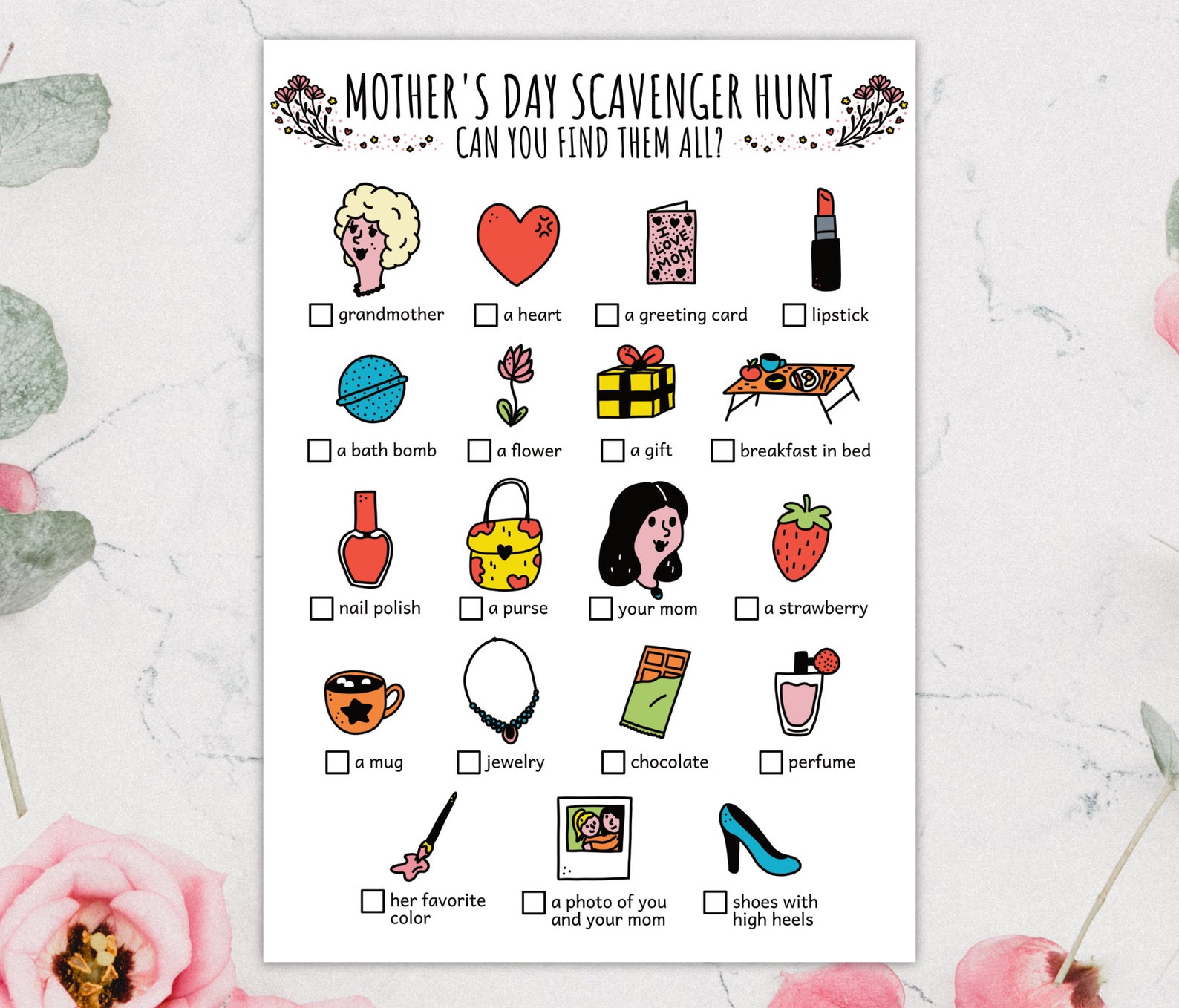 Mother's Day Scavenger Hunt for Kids, Indoor Kids Activity and Mother's ...