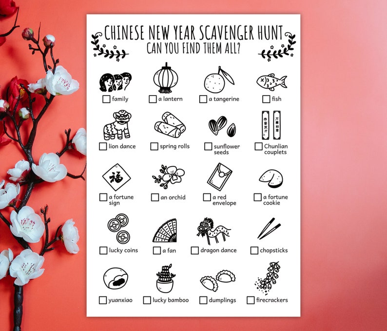 Chinese New Year Scavenger Hunt for Kids, Lunar Treasure Hunt, Spring ...