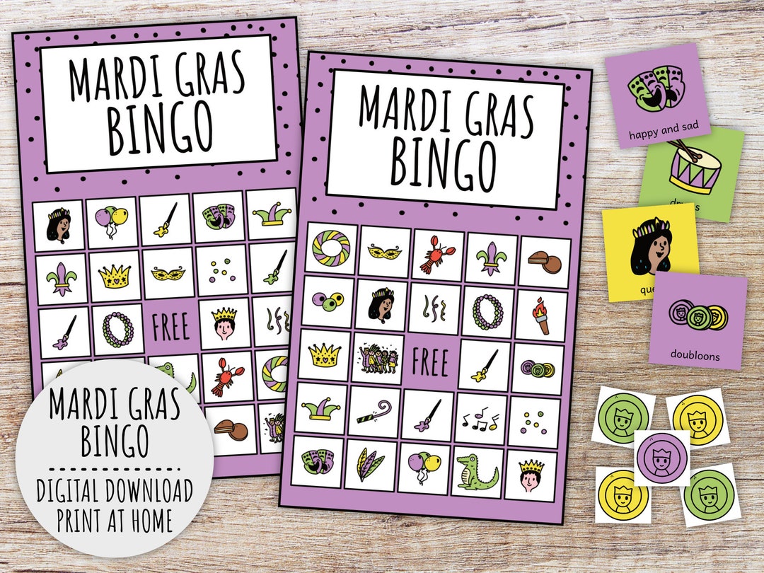 Mardi Gras Bingo Game for Kids, Kids Fat Tuesday Game, Shrove Tuesday ...