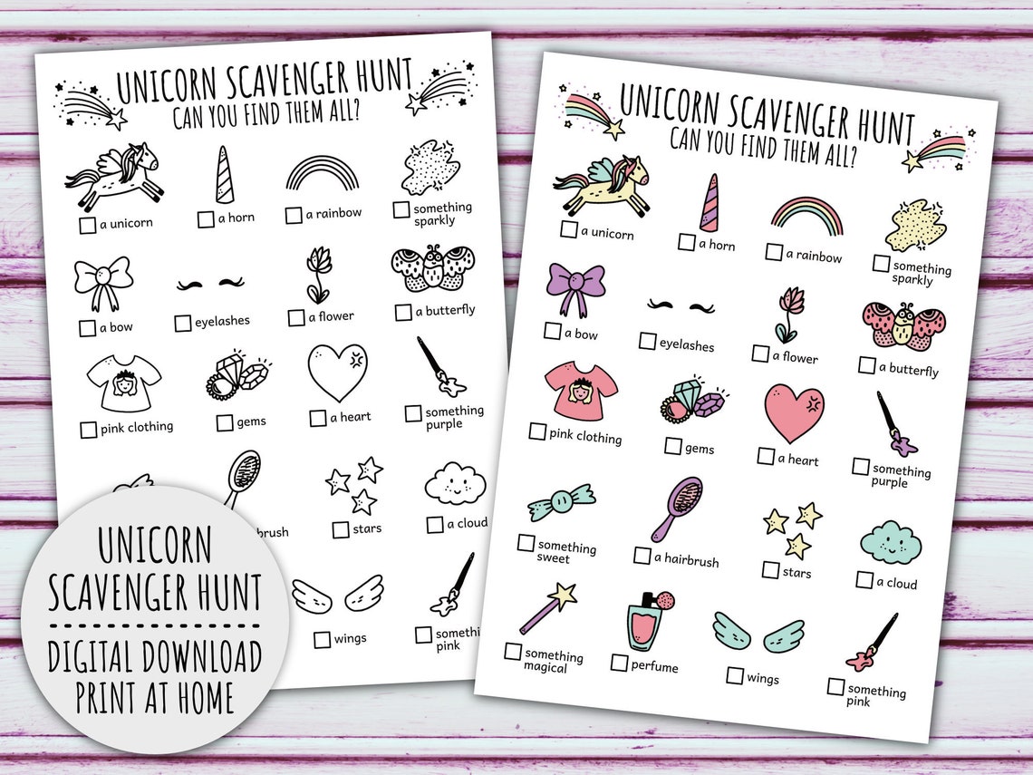 Unicorn Scavenger Hunt for Kids, Magical Unicorn Treasure Hunt and ...