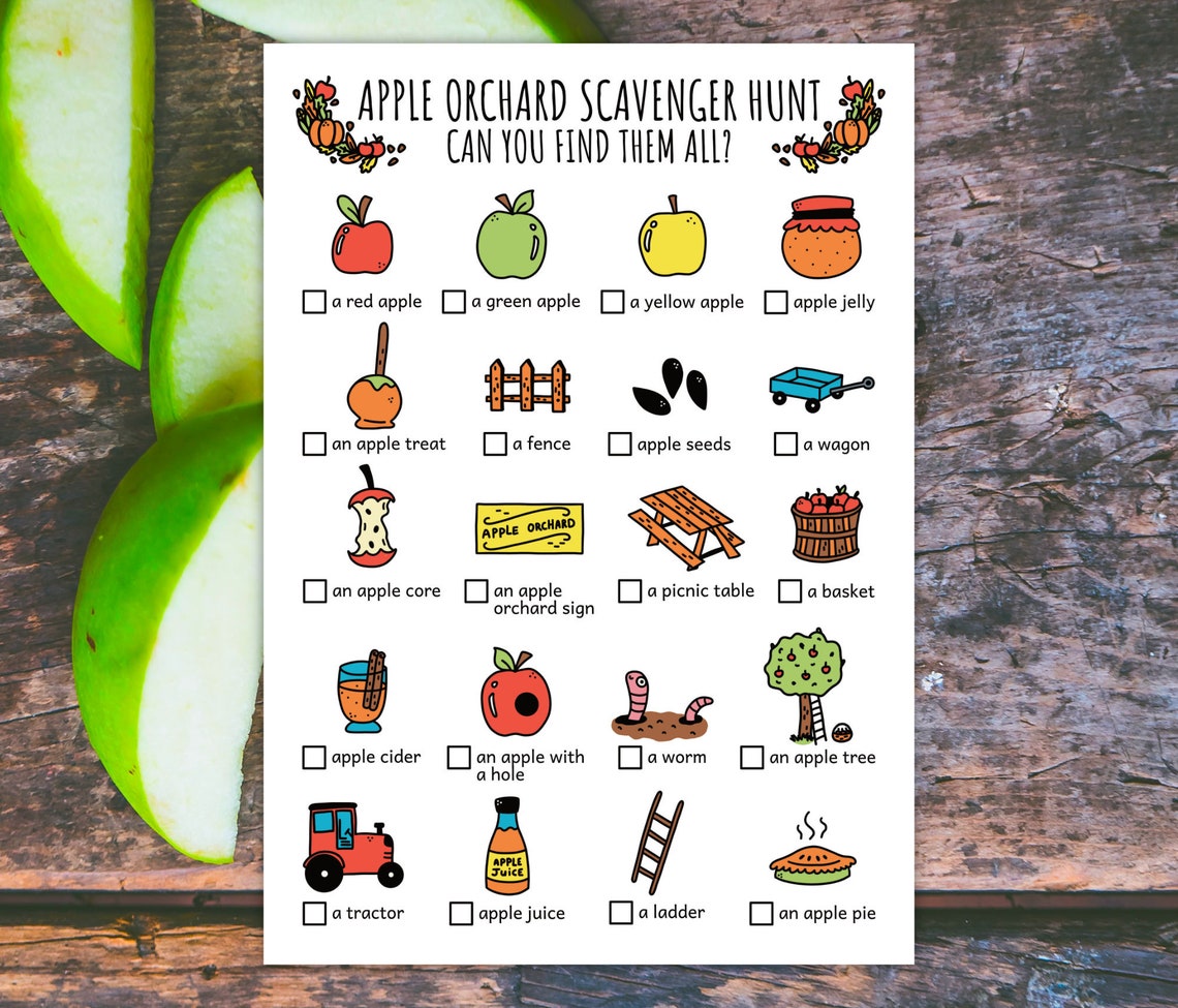 Apple Orchard Scavenger Hunt for Kids, Fall Treasure Hunt, Autumn Party ...