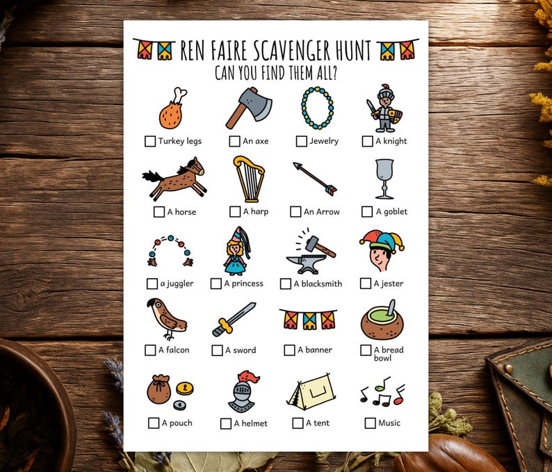 Ren Faire Scavenger Hunt for Kids – Printable Medieval Treasure Hunt ...