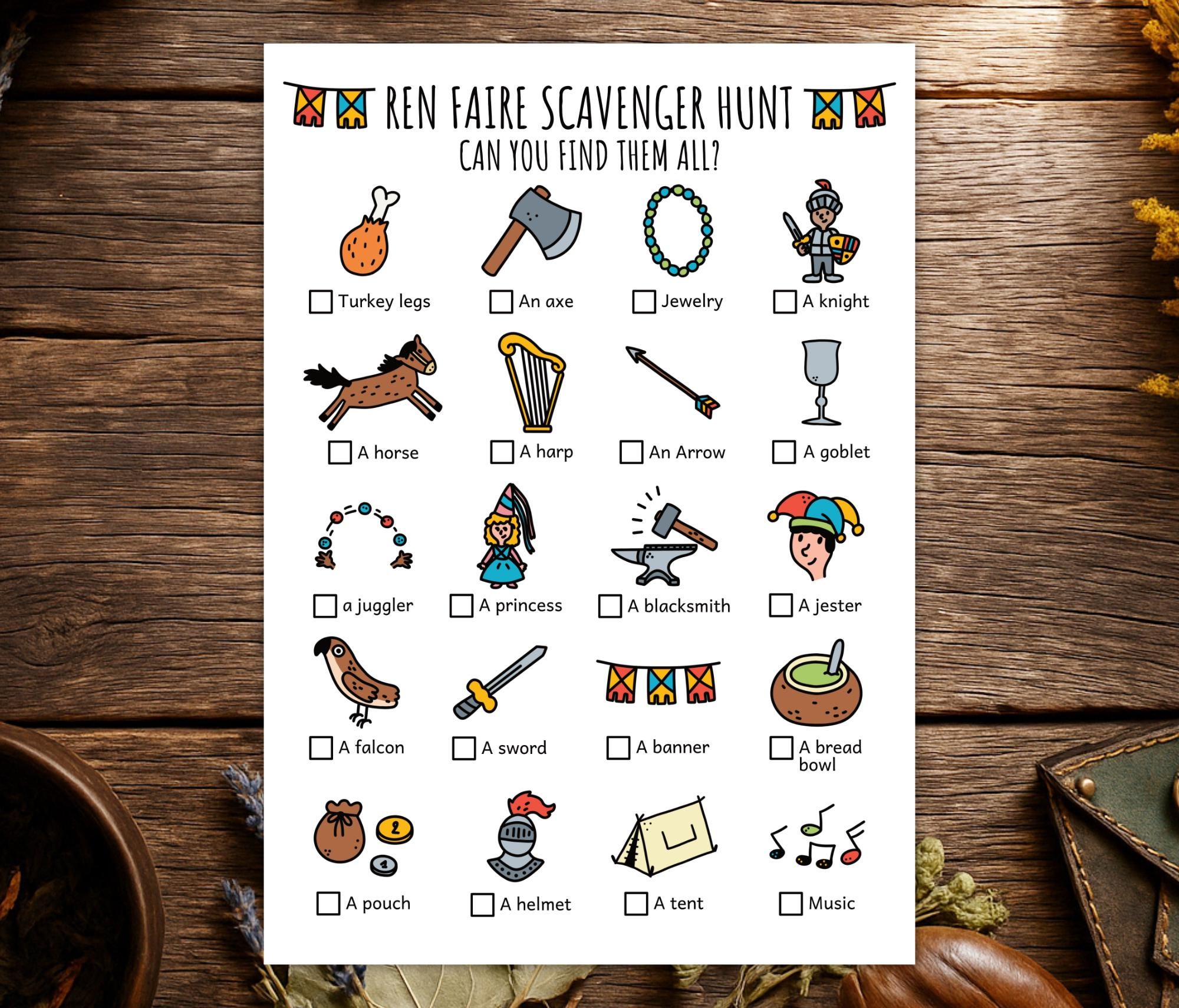 Ren Faire Scavenger Hunt for Kids – Printable Medieval Treasure Hunt ...