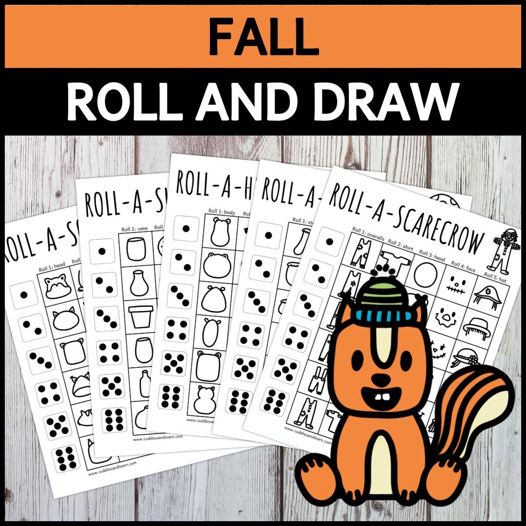 Fall Autumn Roll and Draw Game Halloween Dice Drawing Activity for Kids ...