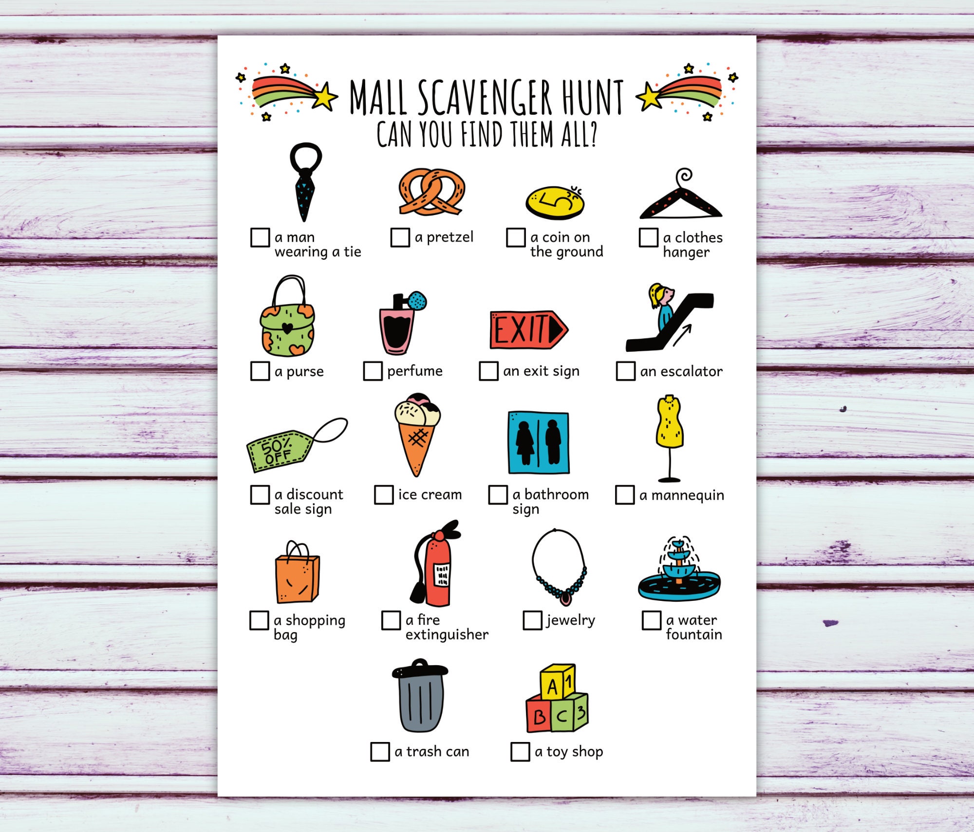 Mall Scavenger Hunt for Kids, Shopping Mall Treasure Hunt, Mall Party ...
