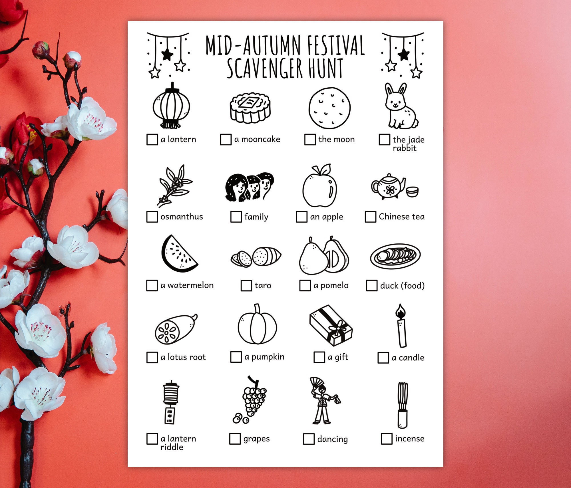 Mid-autumn Festival Scavenger Hunt for Kids, Moon Festival Treasure ...