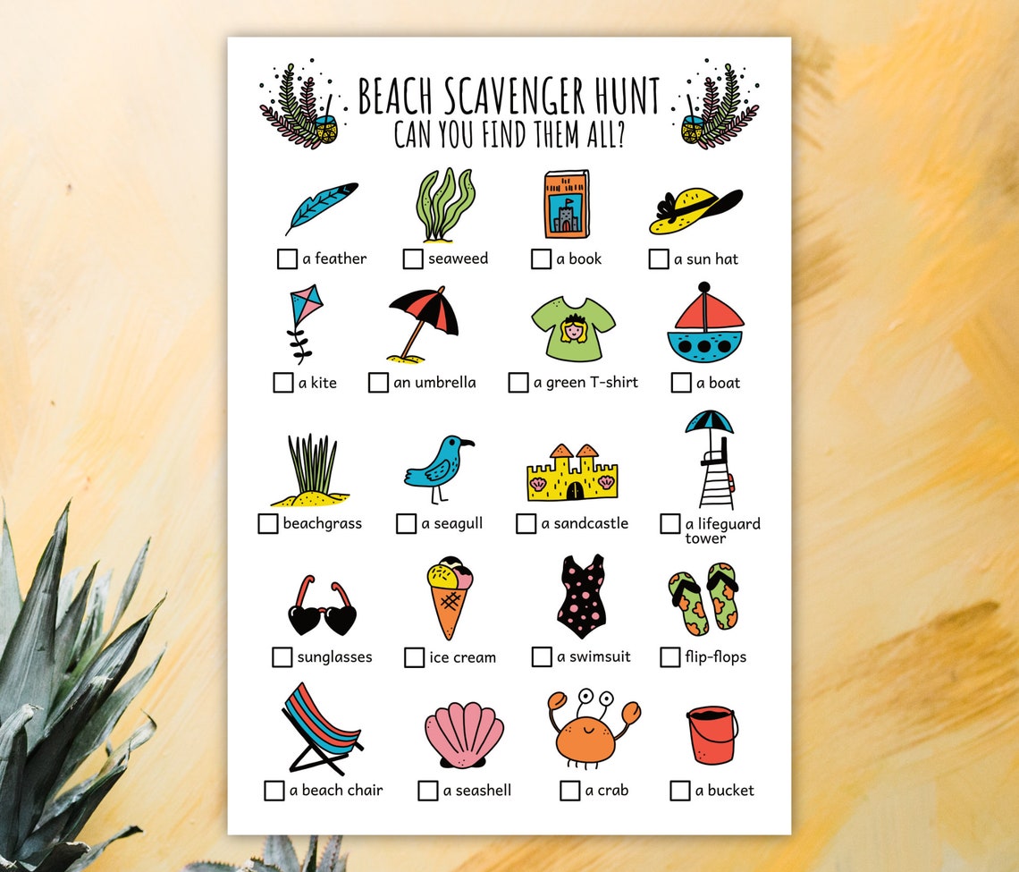 Beach Scavenger Hunt for Kids, Summer Kids Activities and Kids Beach ...