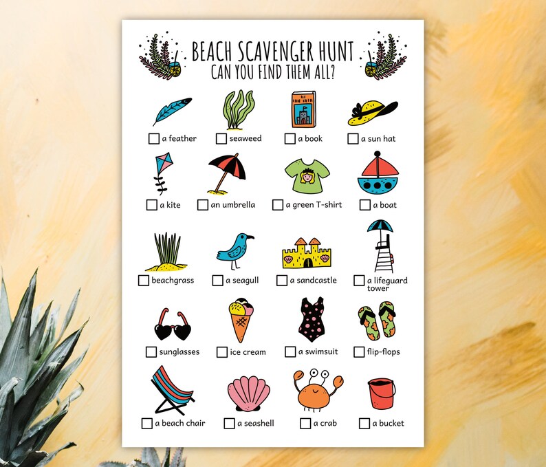 Beach Scavenger Hunt for Kids, Summer Kids Activities and Kids Beach ...