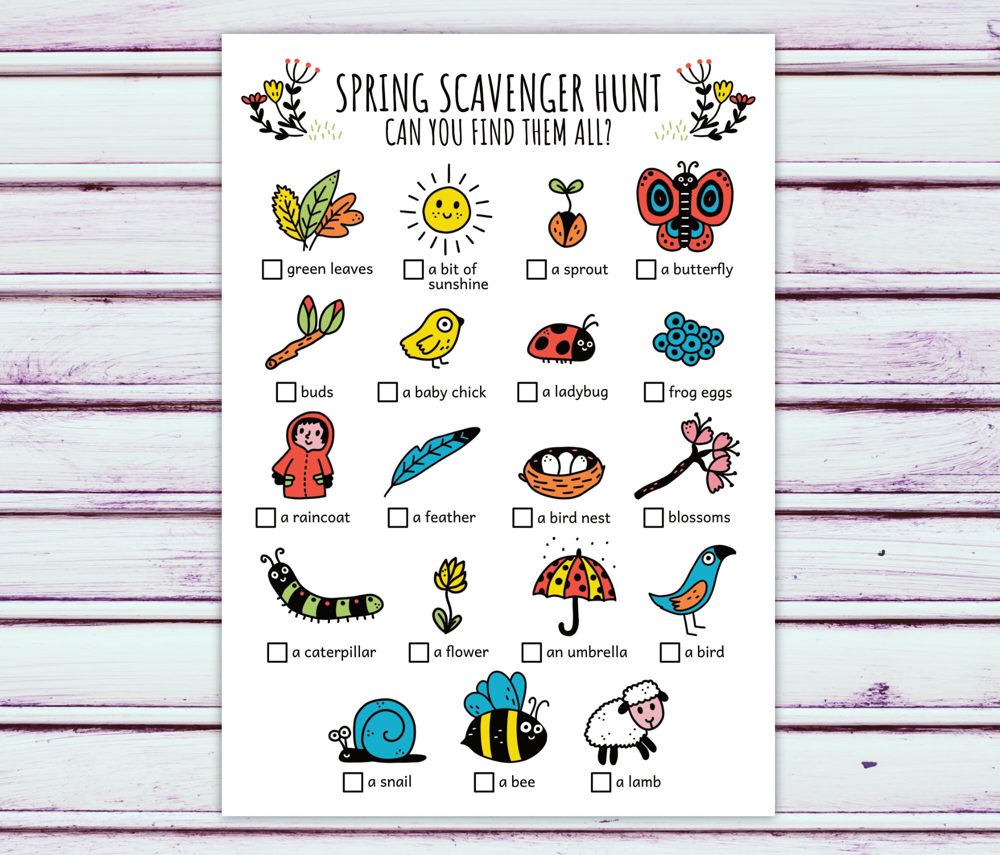 Printable Spring Scavenger Hunt for Kids – Outdoor Nature Activity Game ...