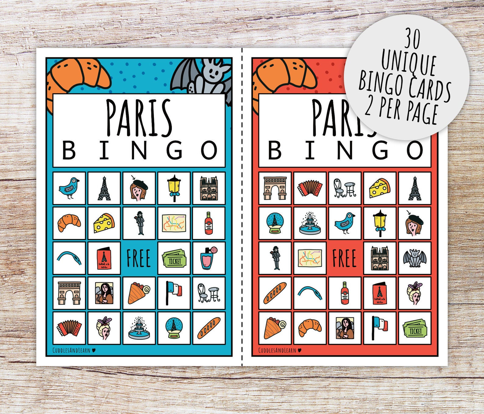 Paris Bingo Game for Kids, Kids Parisian Party Game, Travel Classroom ...