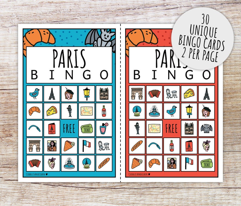 Paris Bingo Game for Kids, Kids Parisian Party Game, Travel Classroom ...