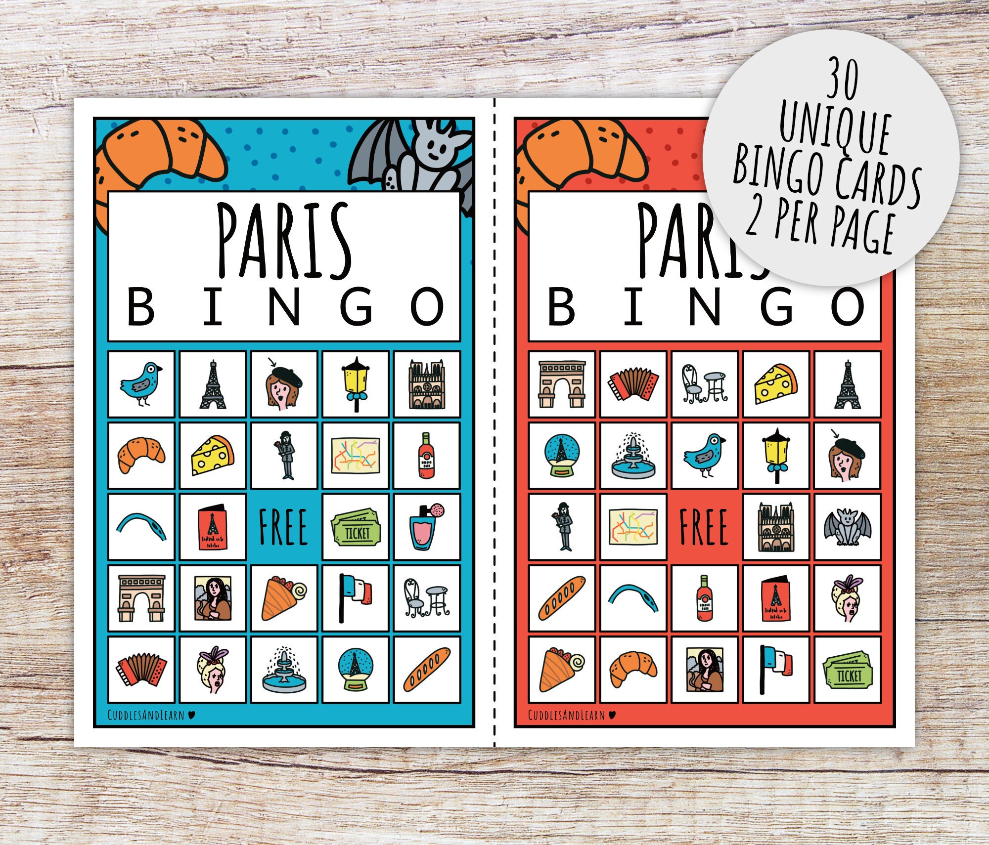 Paris Bingo Game for Kids, Kids Parisian Party Game, Travel Classroom ...