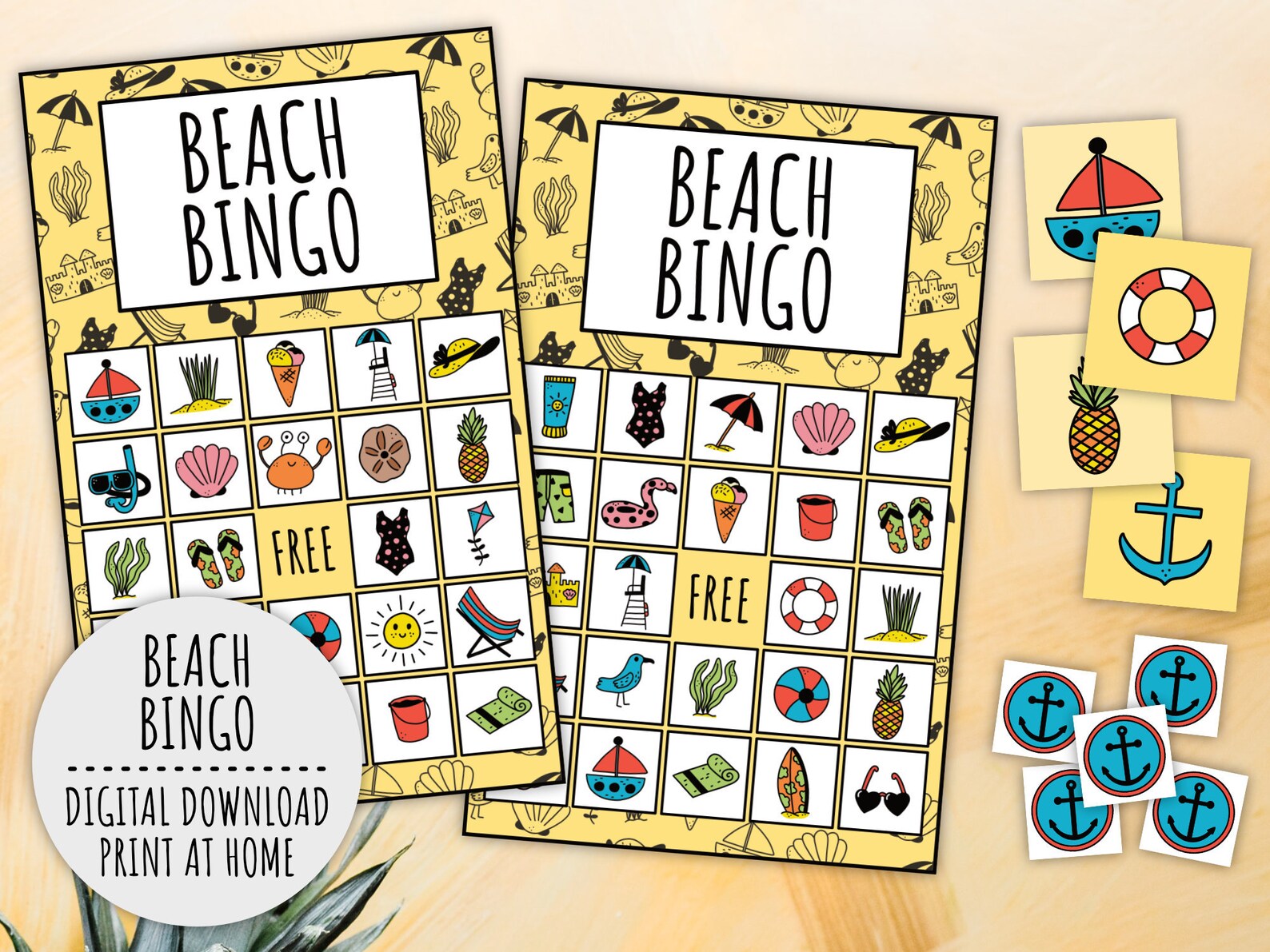 Juego de bingo en la playa para niños, fiesta en la piscina o juego de ...
