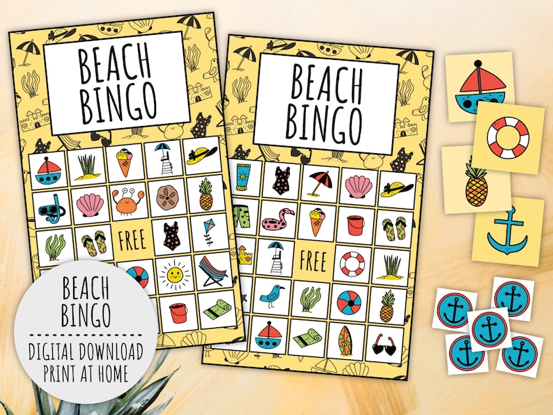 Beach Bingo Game for Kids, Pool Party or Kids Beach Day Party Game ...
