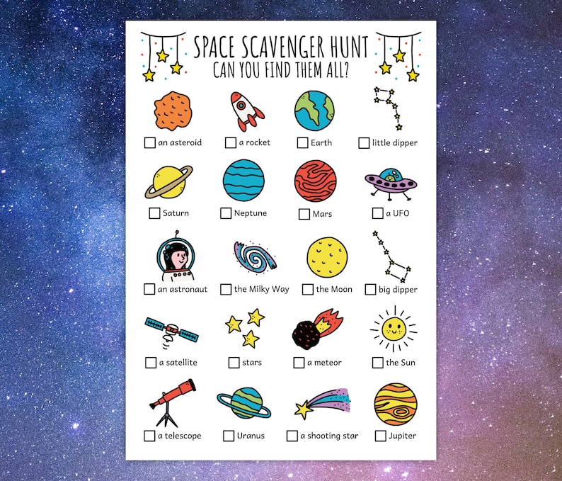 Space Scavenger Hunt for Kids, Planetarium Treasure Hunt, Galaxy ...