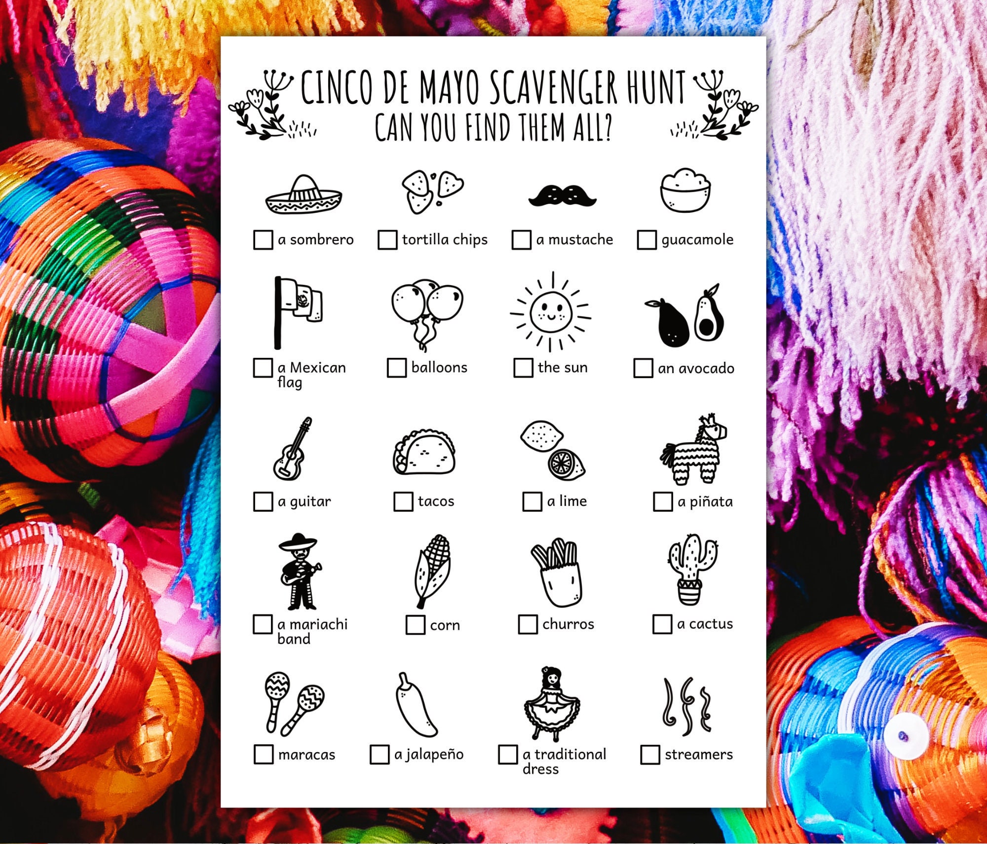 Cinco De Mayo Scavenger Hunt for Kids, Outdoor Mexican Treasure Hunt ...
