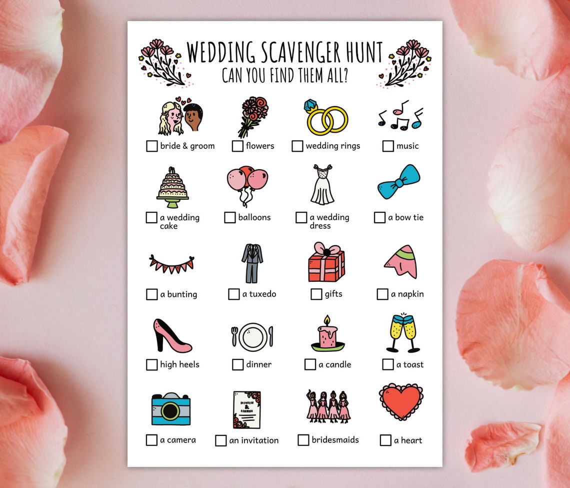 Wedding Scavenger Hunt for Kids, Bridal Romantic Treasure Hunt ...