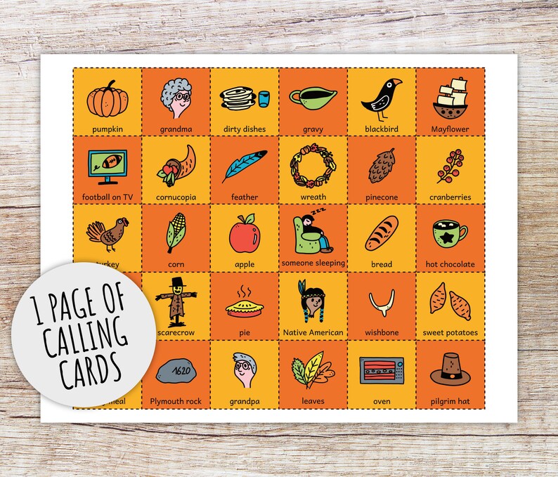 Thanksgiving Bingo Game for Kids, Kids Fall Party Game, Preschool ...