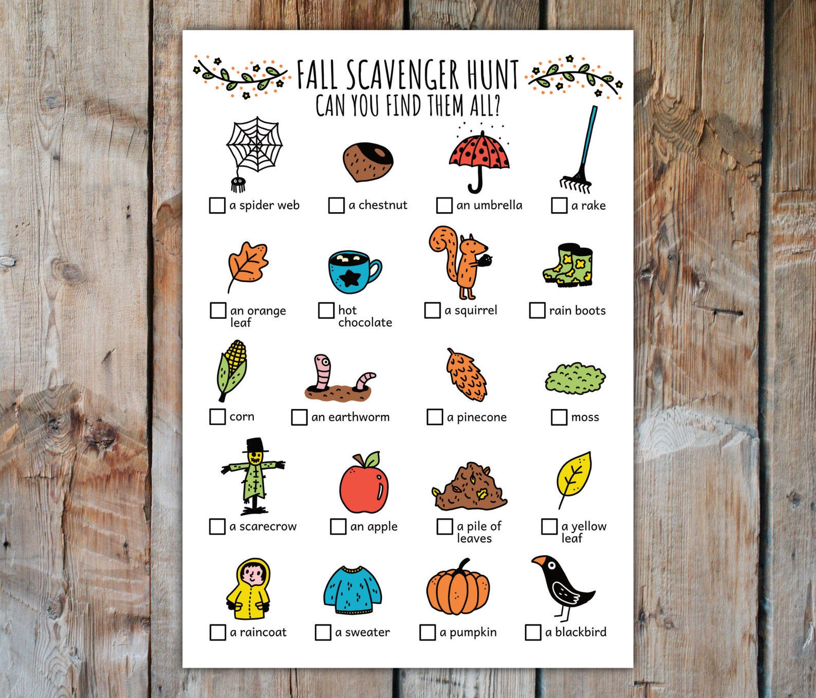 Fall Scavenger Hunt for Kids, Autumn Treasure Hunt, Fall Outdoor ...