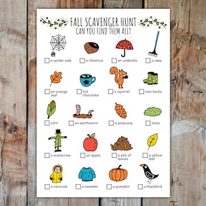 Fall Scavenger Hunt for Kids, Autumn Treasure Hunt, Fall Outdoor ...
