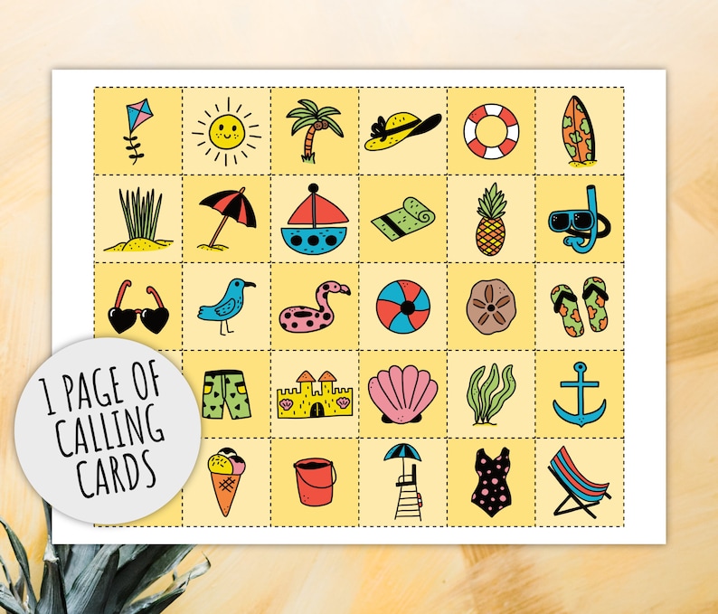 Beach Bingo Game for Kids, Pool Party or Kids Beach Day Party Game ...