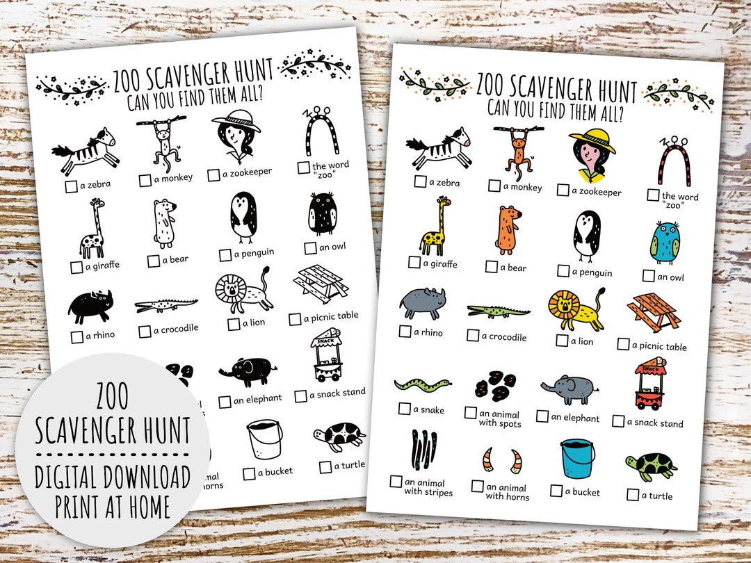 Zoo Scavenger Hunt for Kids, Zoo Treasure Hunt, Zoo Party Game and Wild ...