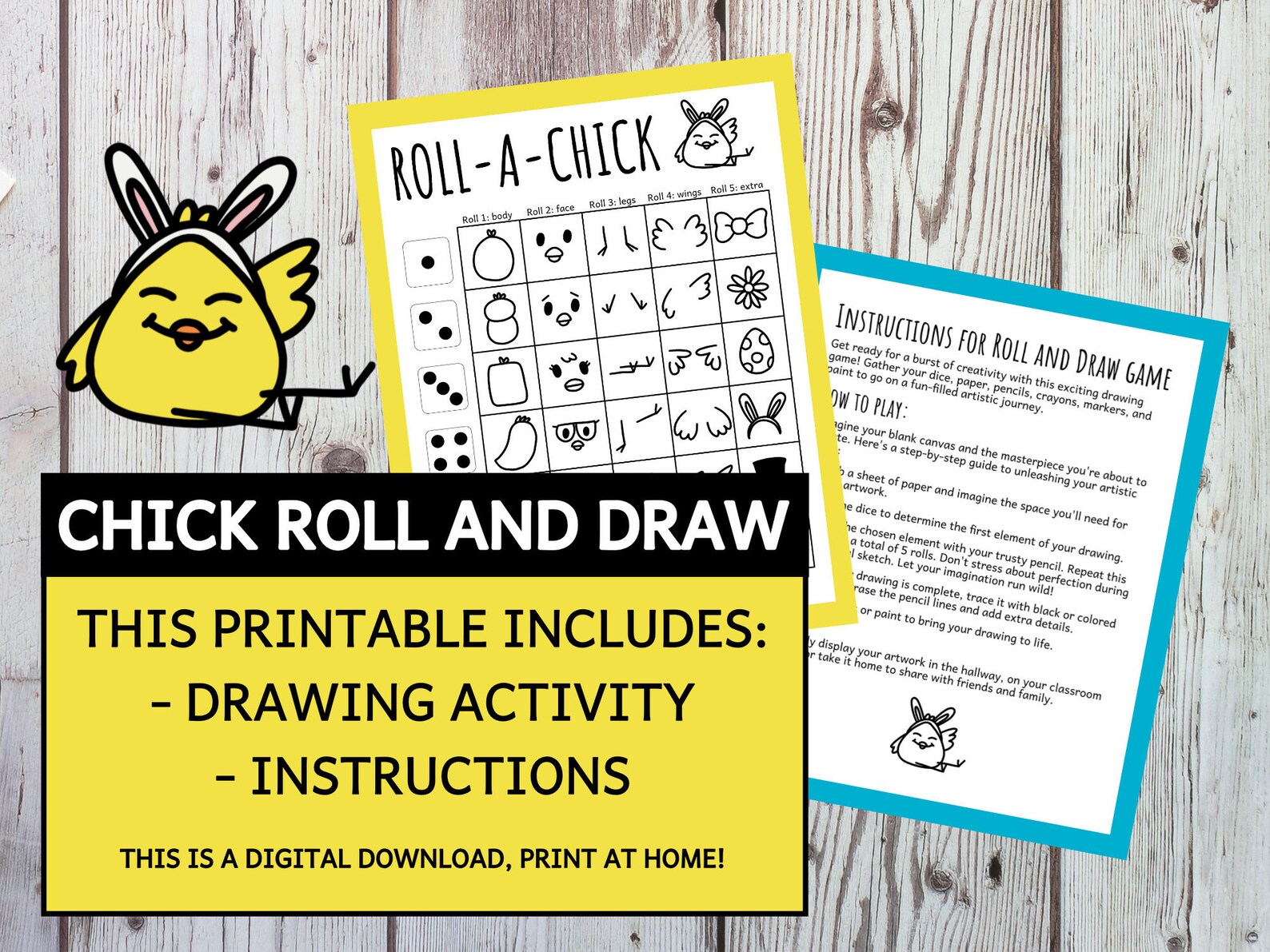 Roll-a-chick Roll and Draw a Chick Game Easter Spring Dice Drawing ...