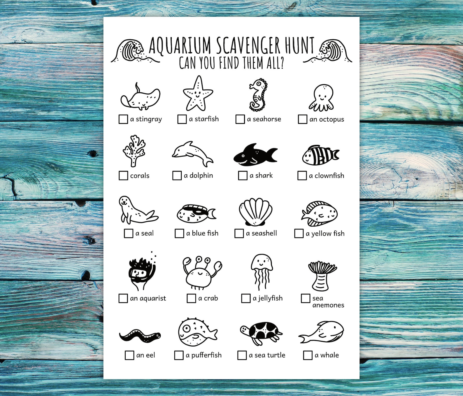 Aquarium Scavenger Hunt for Kids, Under the Sea Treasure Hunt and Ocean ...