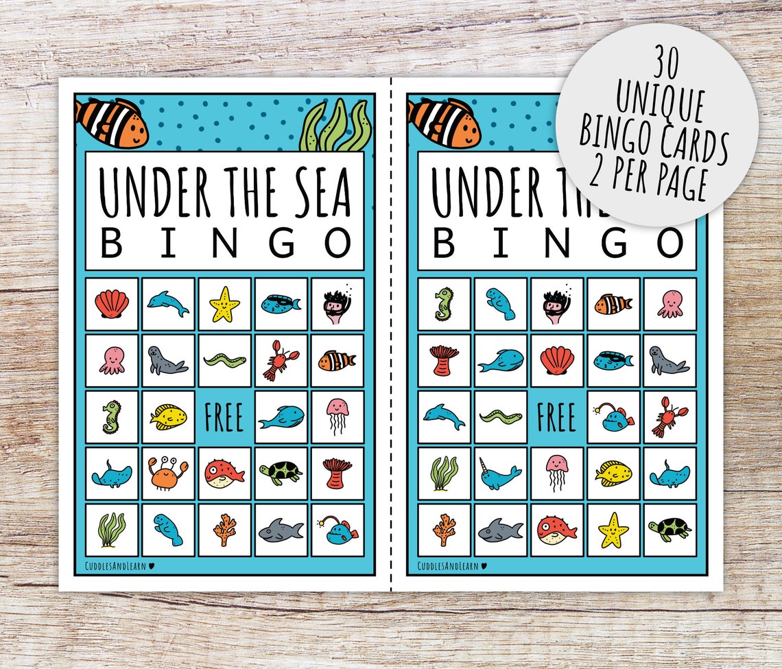 Under the Sea Bingo Game for Kids, Kids Underwater Party Game, Ocean ...