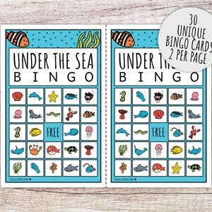 Under the Sea Bingo Game for Kids, Kids Underwater Party Game, Ocean ...