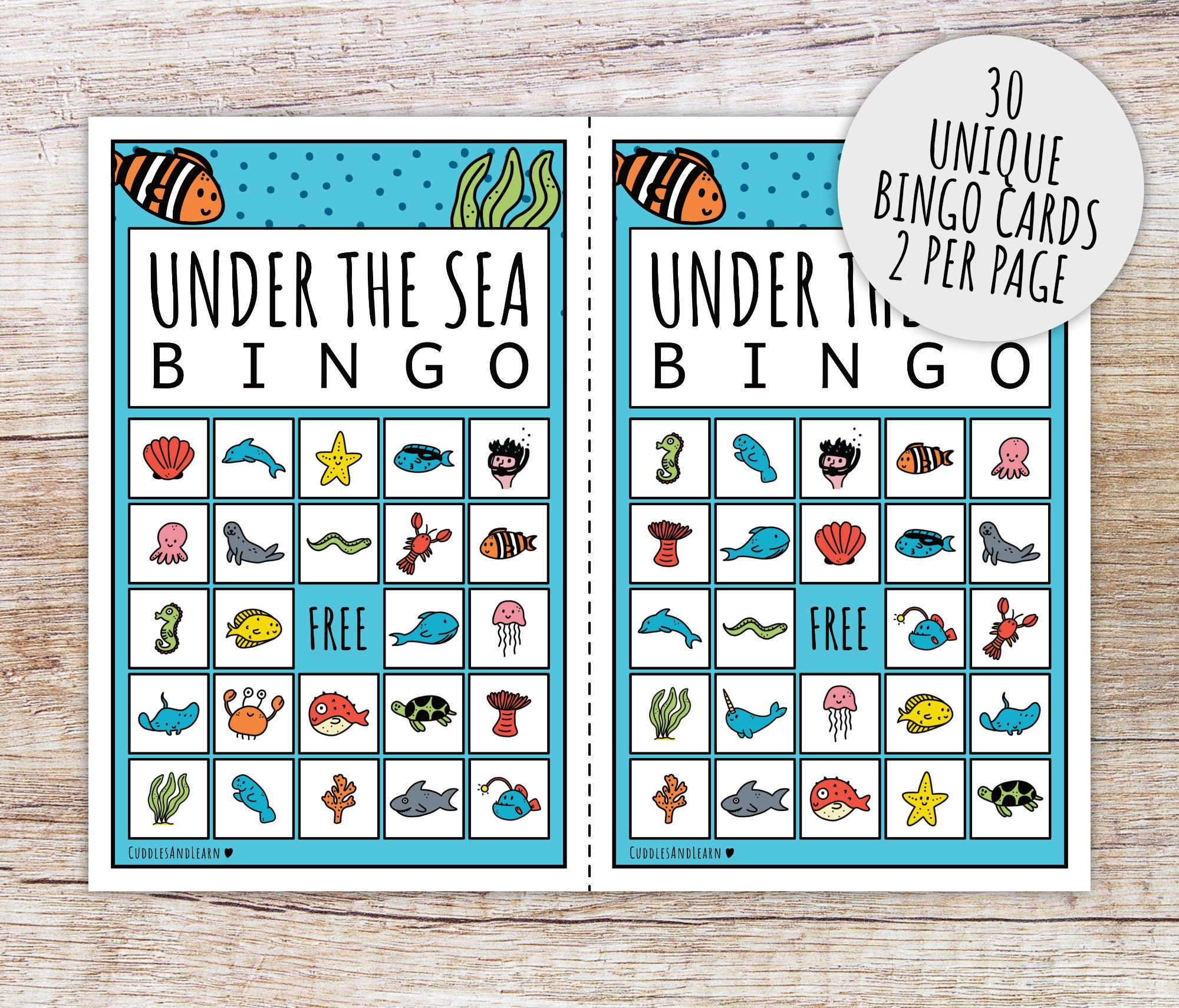 Under the Sea Bingo Game for Kids, Kids Underwater Party Game, Ocean ...