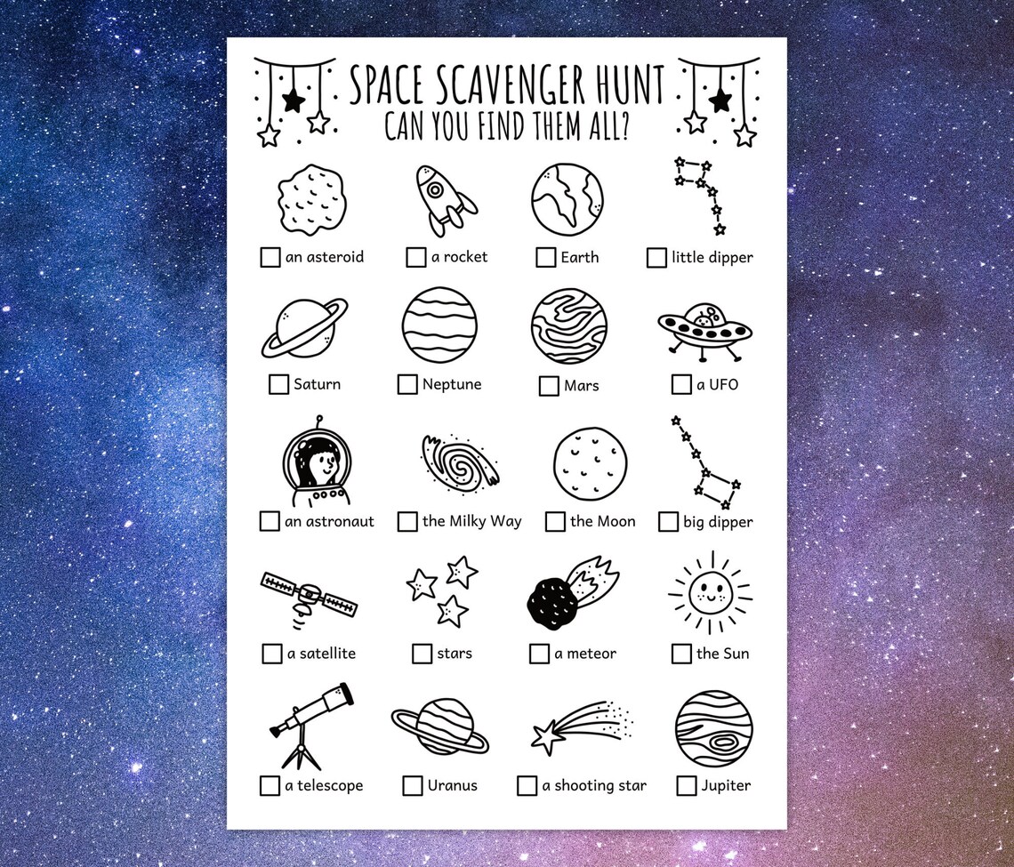 Space Scavenger Hunt for Kids, Planetarium Treasure Hunt, Galaxy ...