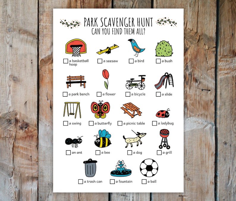Park Scavenger Hunt for Kids, Outdoors Kids Activity, Printable Game ...