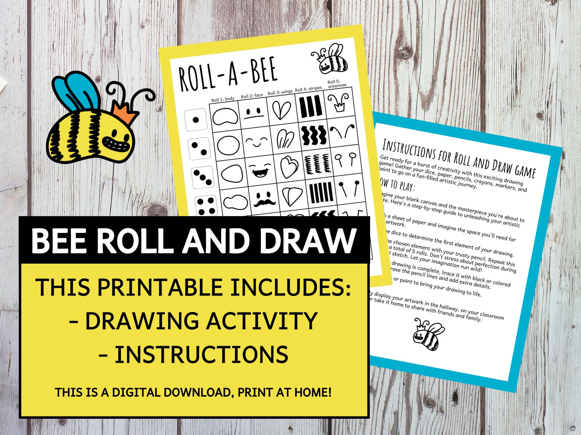 Roll-a-bee Roll and Draw a Bee Game Spring Dice Drawing Activity for ...