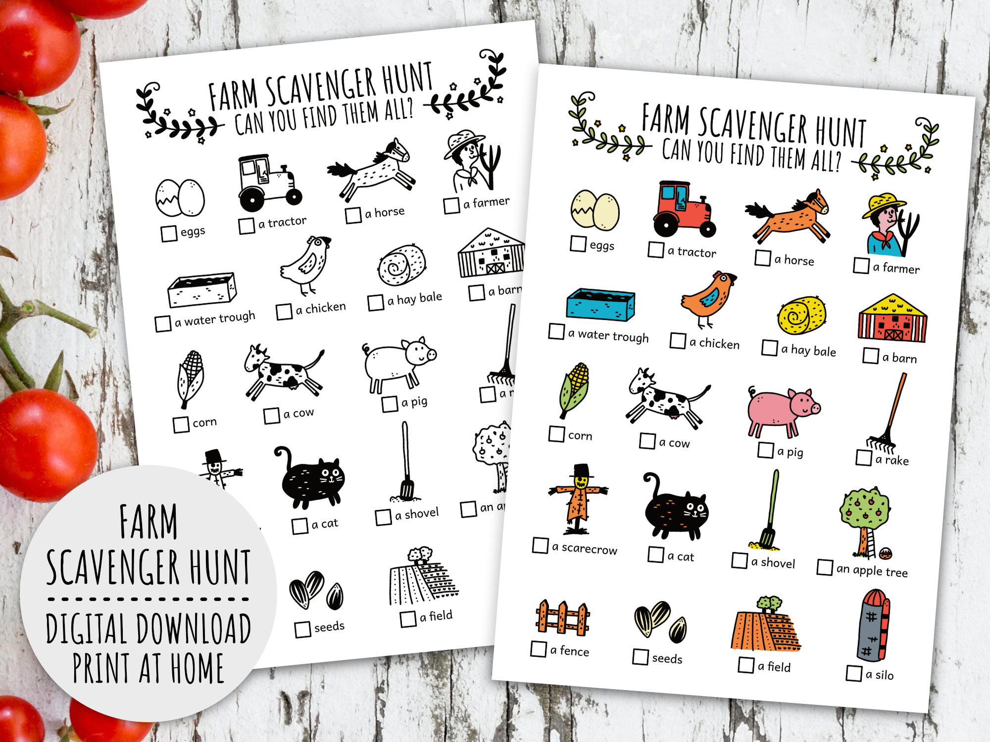 Farm Scavenger Hunt for Kids, Outdoor Kids Activities and Kids Birthday ...