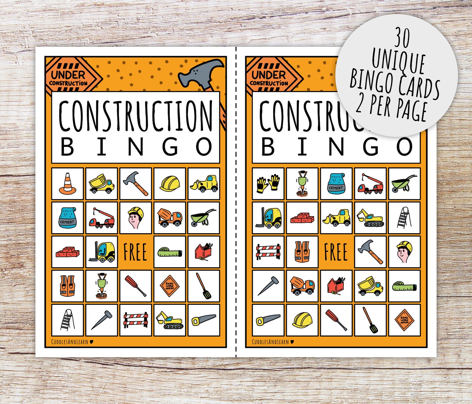 Construction Bingo Game for Kids, Kids Builder Party Game, Classroom ...