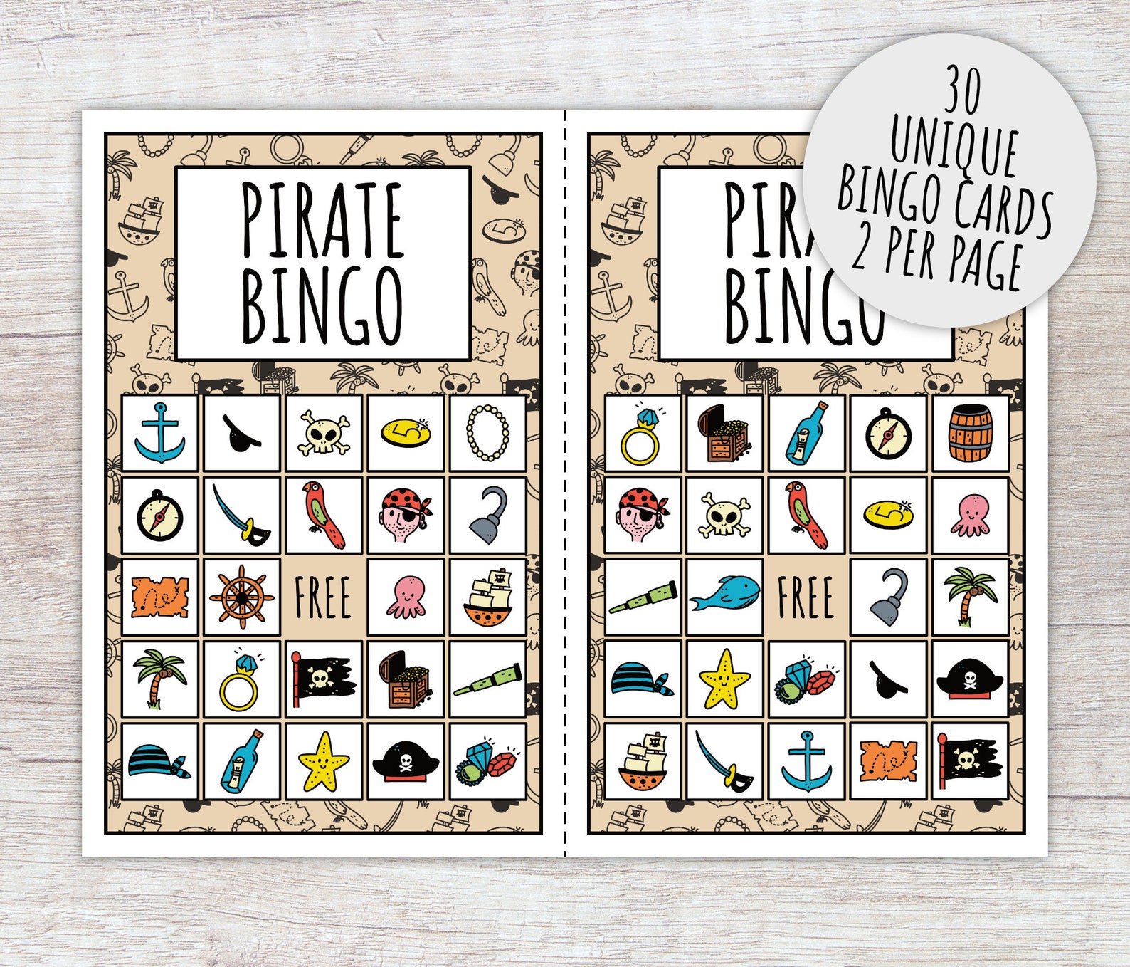 Pirate Bingo Game for Kids, Kids Birthday Party Game, Preschool ...