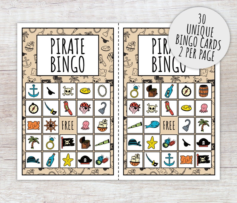 Pirate Bingo Game for Kids, Kids Birthday Party Game, Preschool ...