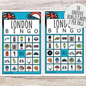 London Bingo Game for Kids, Kids Great Britain Party Game, Travel ...