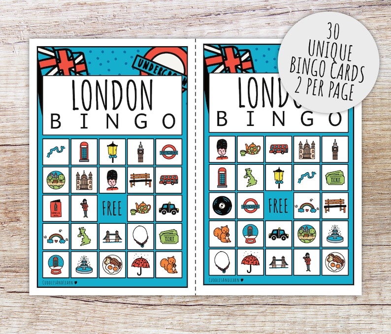 London Bingo Game for Kids, Kids Great Britain Party Game, Travel ...